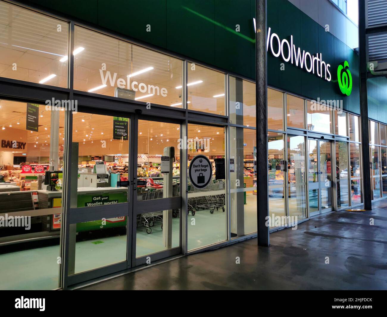 A perspective shot of Woolworths grocery store in Australia Stock Photo - Alamy
