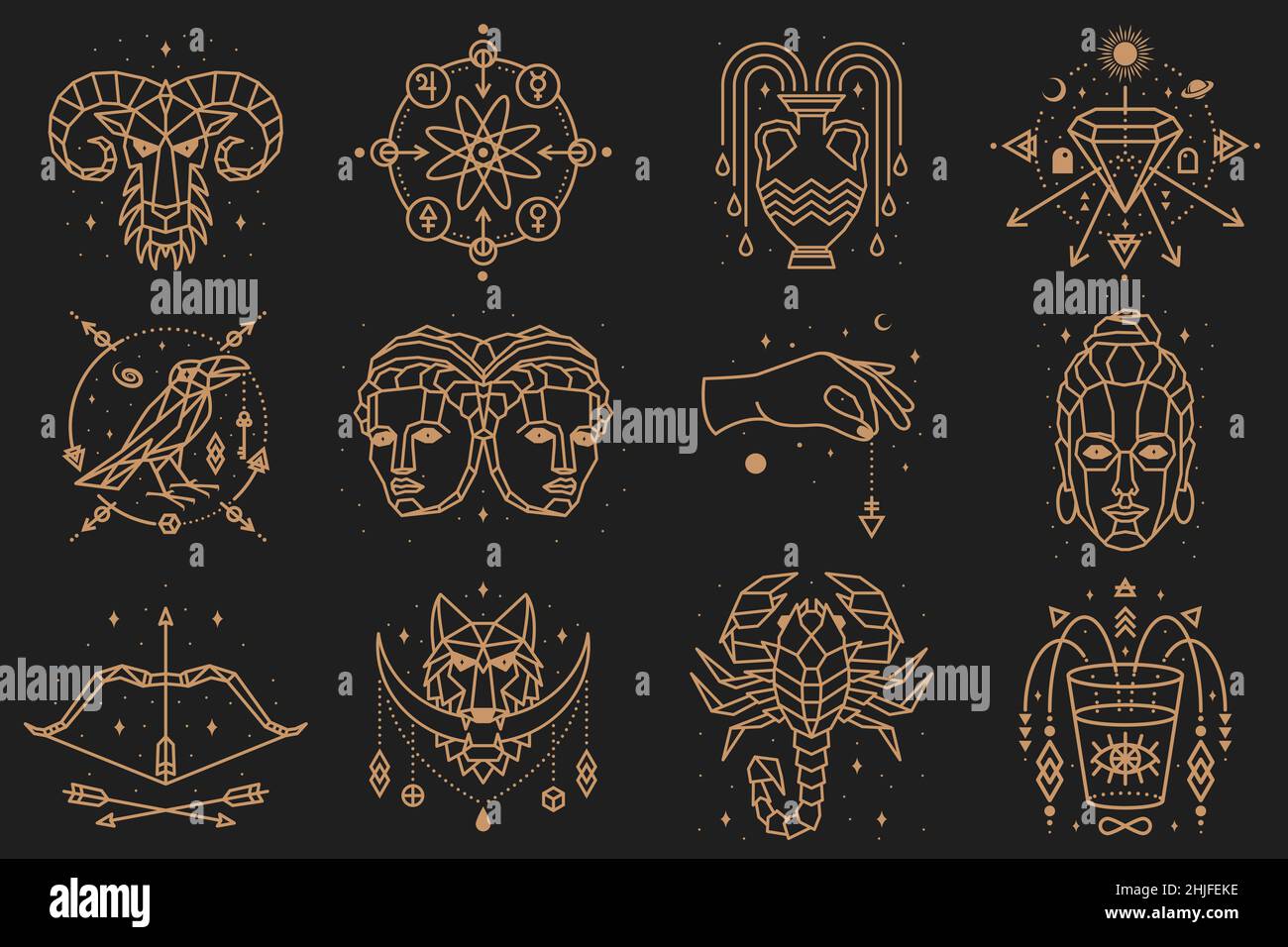 Esoteric and zodiacal symbols. Vector illustration. Outline icon for ...