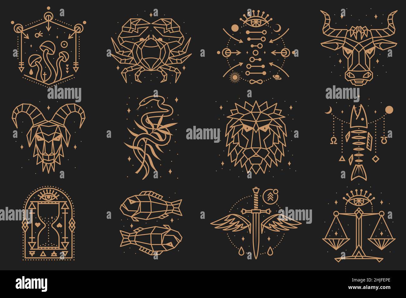 Esoteric and zodiacal symbols. Vector illustration. Outline icon for ...