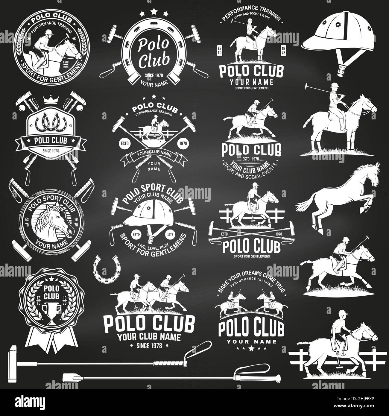 Set of polo club sport badges, patches, emblems, logos. Vector ...
