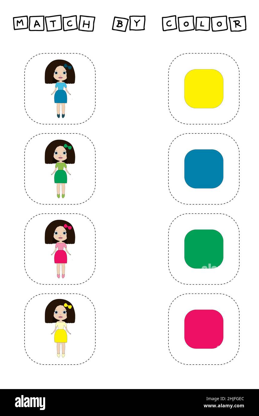worksheet vector design, challenge to connect the dolls with its color ...