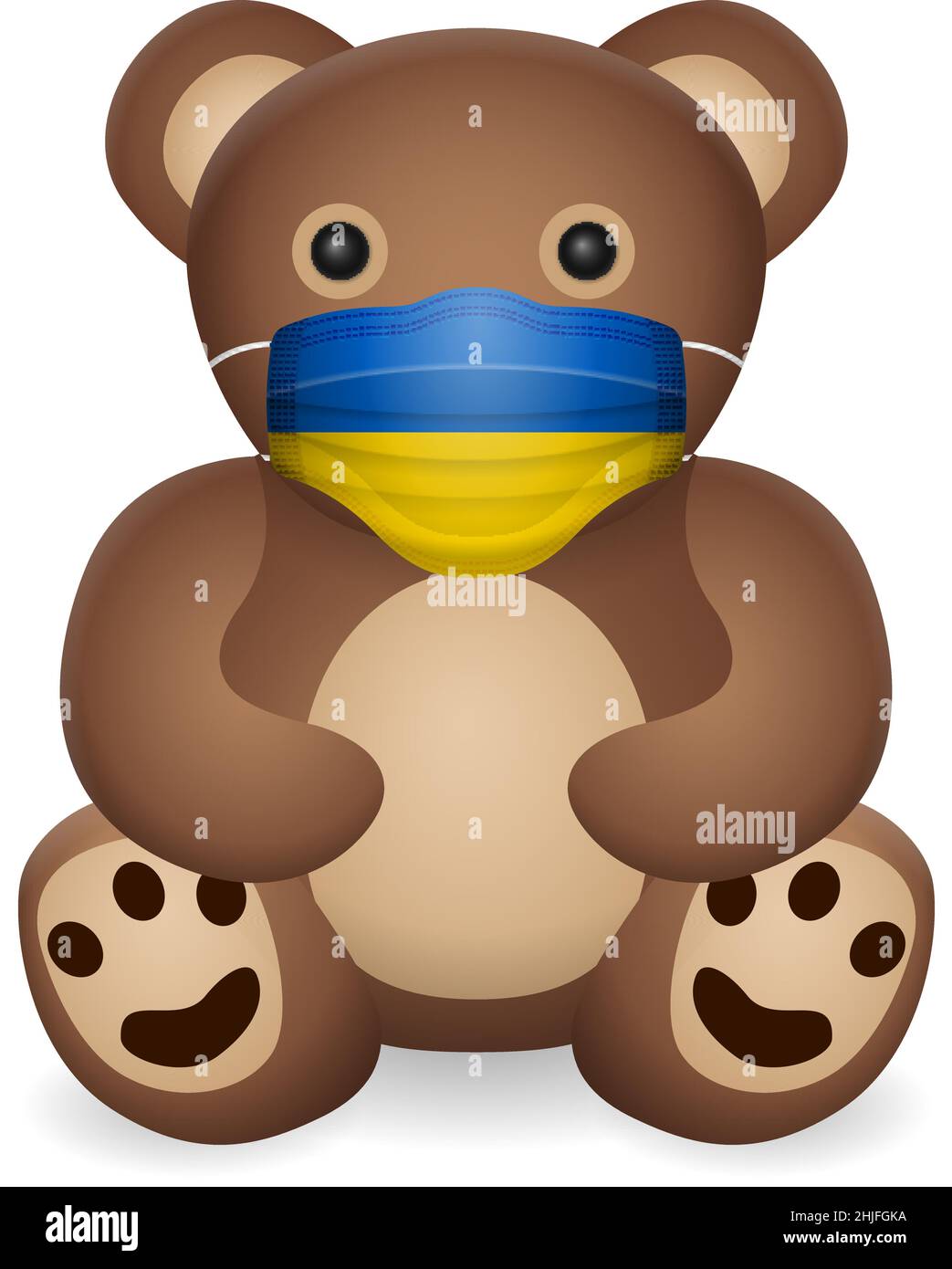 Teddy bear with medical mask Ukraine flag on a white background. Vector ...