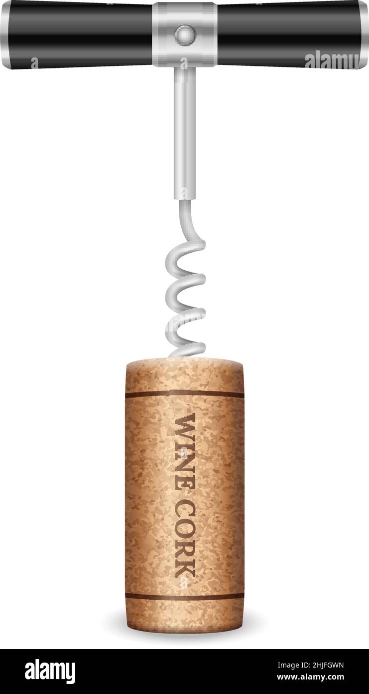 Wine corkscrew and cork on a white background. Vector illustration ...