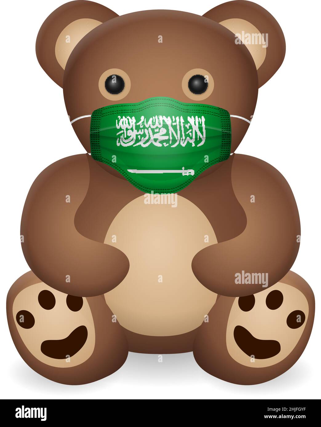 Teddy bear with medical mask Saudi Arabia flag on a white background ...
