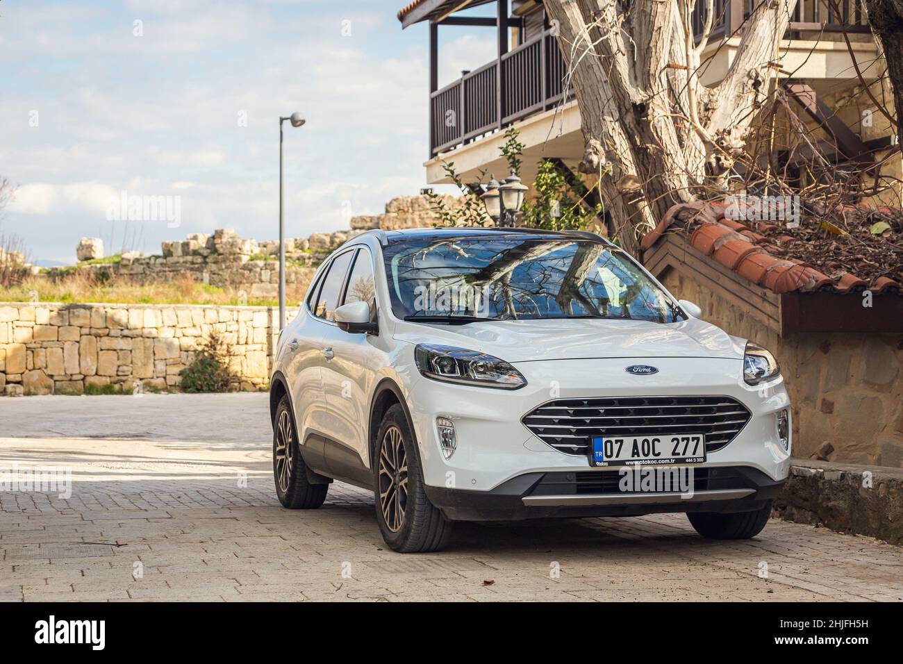 Side, Turkey -January 22, 2022: white Ford Kuga is parked on the street ...