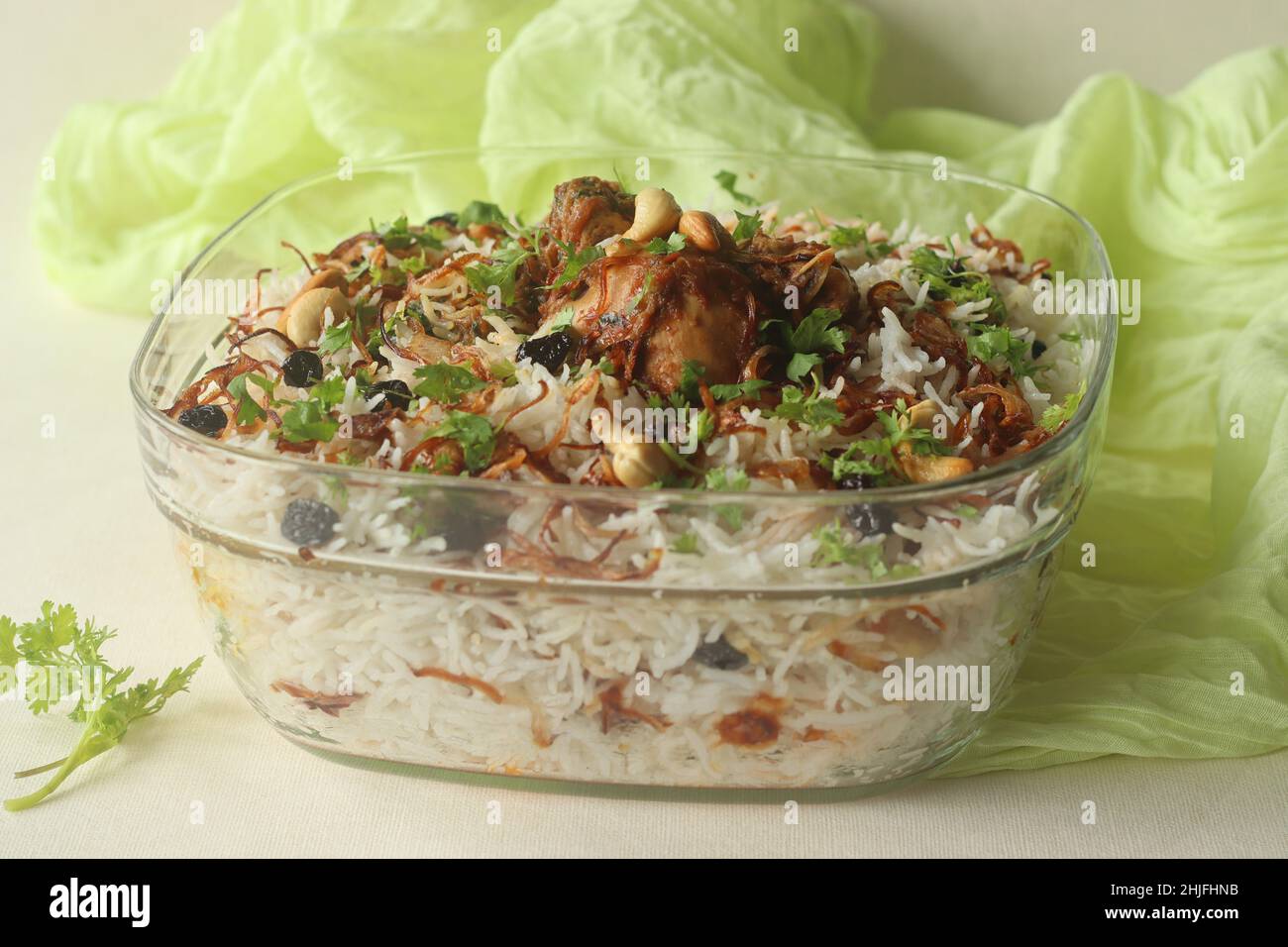 Ghee rice and chicken roast. A rice dish made of basmati rice, ghee ...