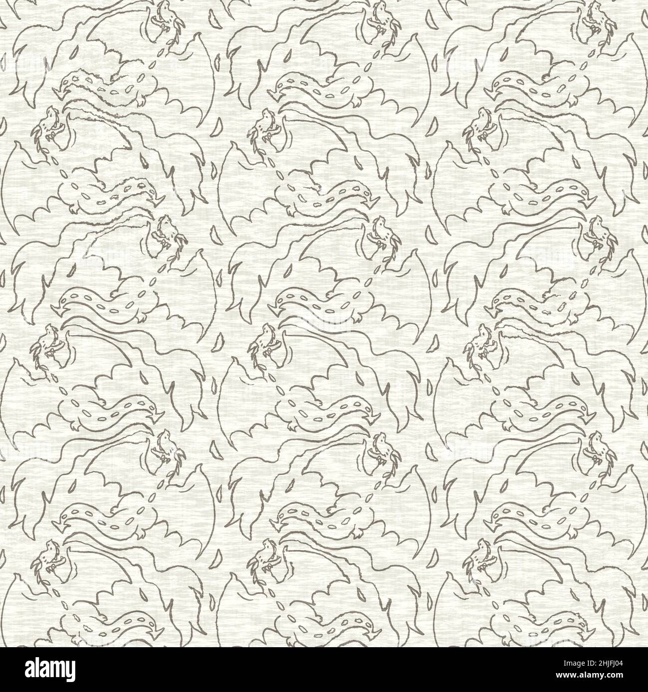 Dragon linen effect texture pattern. Seamless woven mythical reptile ...