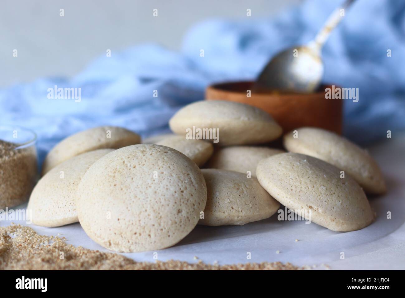 Steamed Little millet cakes or little millet idli. Made with a ...