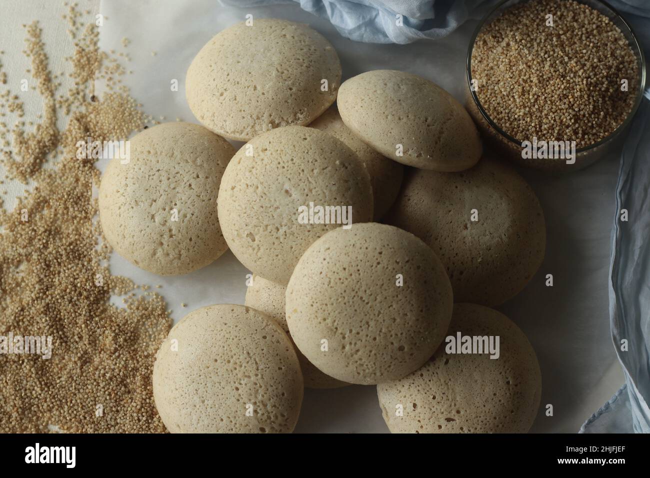 Steamed Little millet cakes or little millet idli. Made with a ...