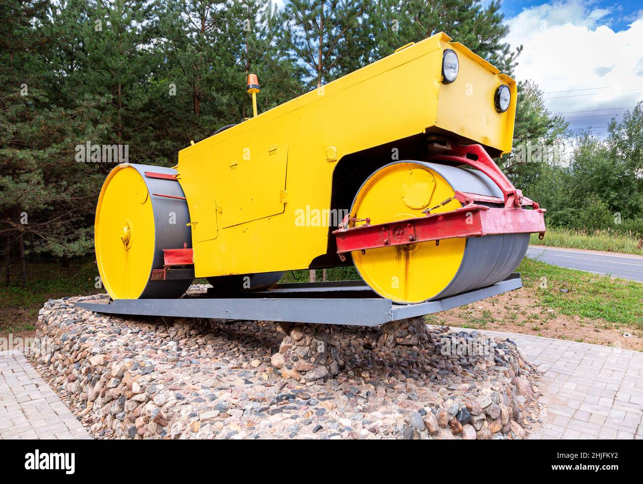 Borovichi, Russia - July 23, 2021: Road roller on a pedestal as a ...