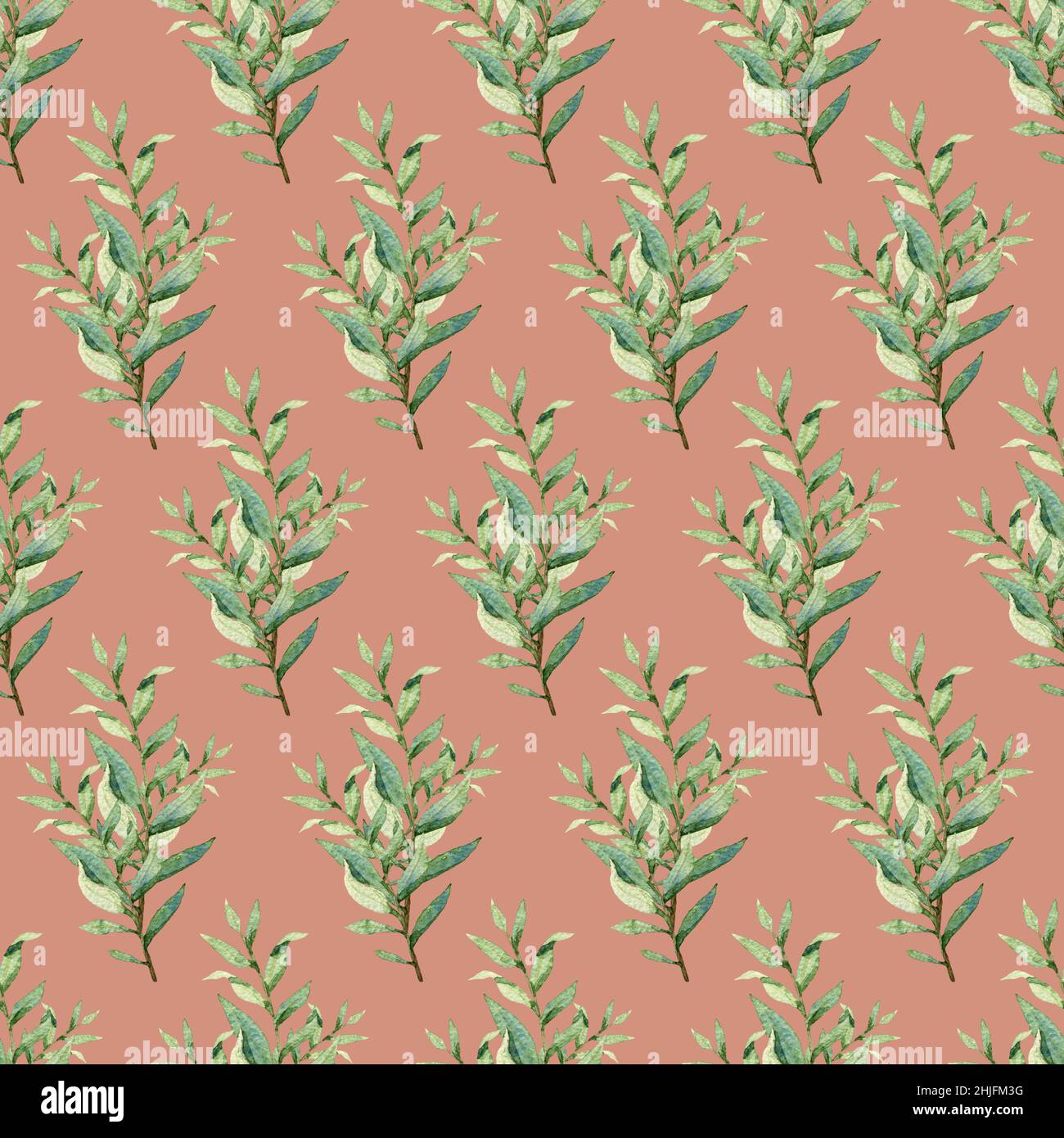 Watercolor greenery seamless pattern, floral texture on pink Stock ...