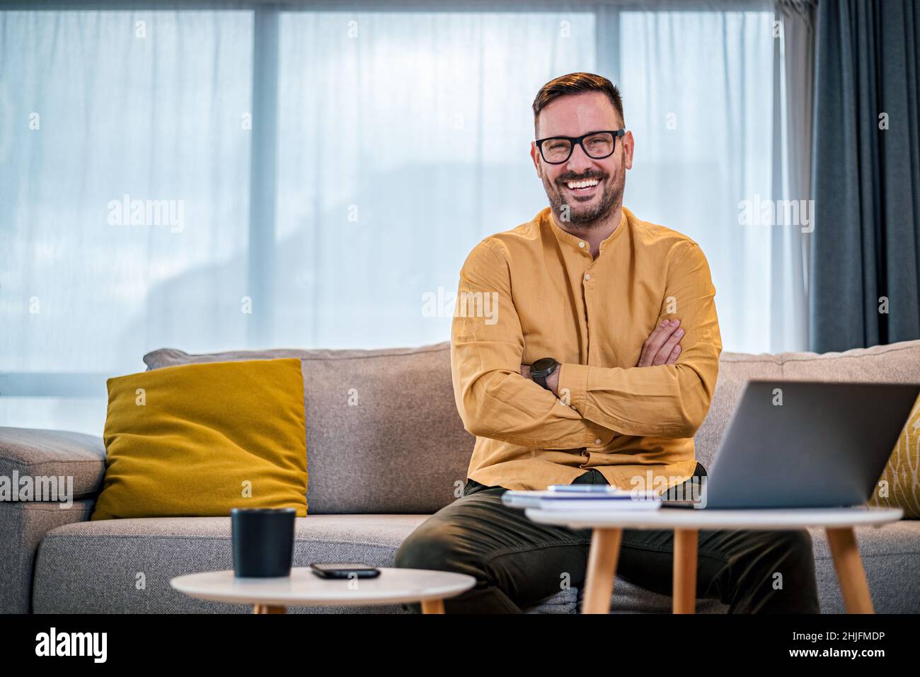 Portrait of young adult man smiling happy handsome successful ...
