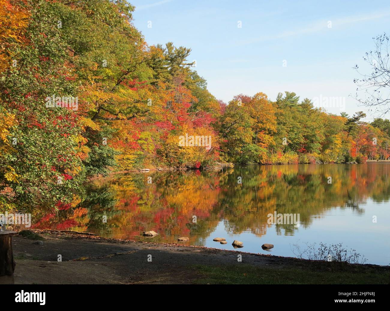 Hessian Lake at Bear Mountain New York in fall with reflections ...