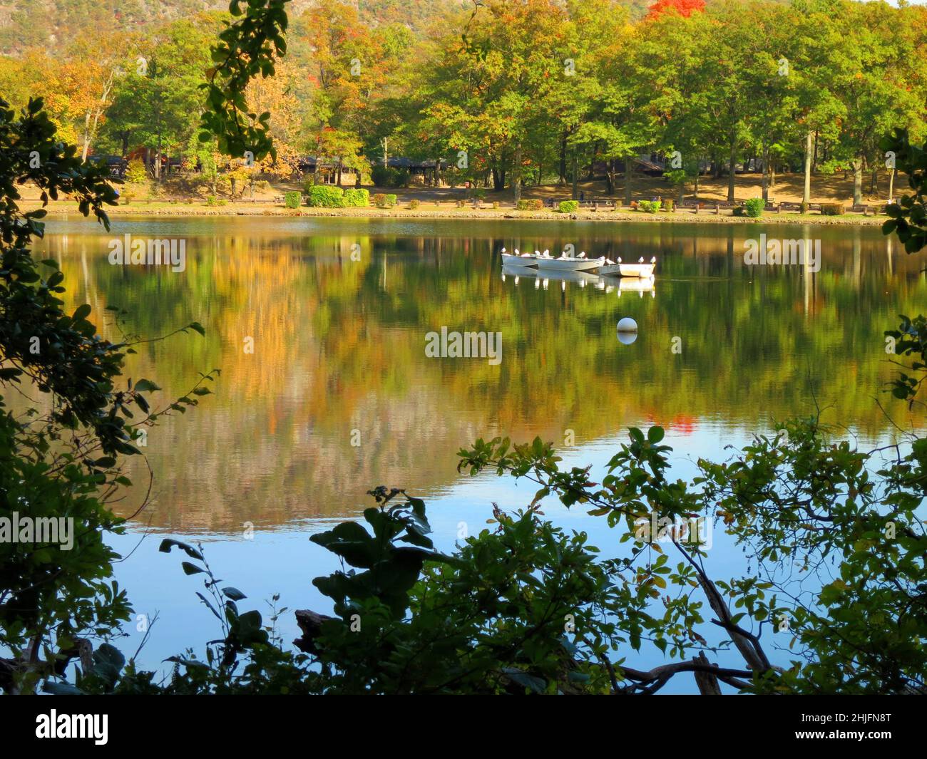 Hessian Lake at Bear Mountain New York,USA in fall with reflections ...