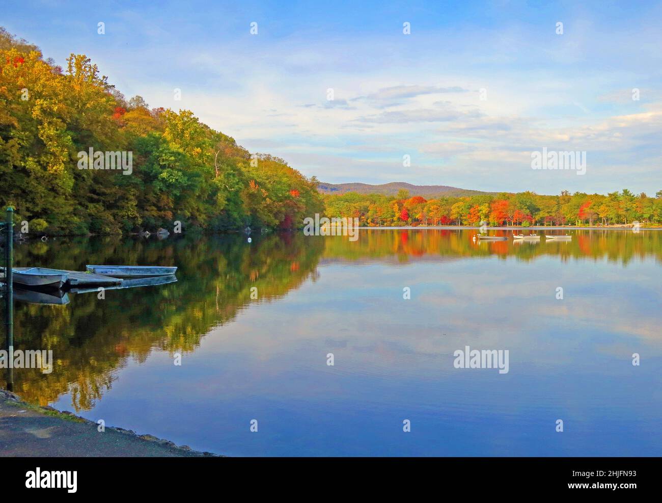 Hessian Lake at Bear Mountain New York,USA, in fall with reflections ...