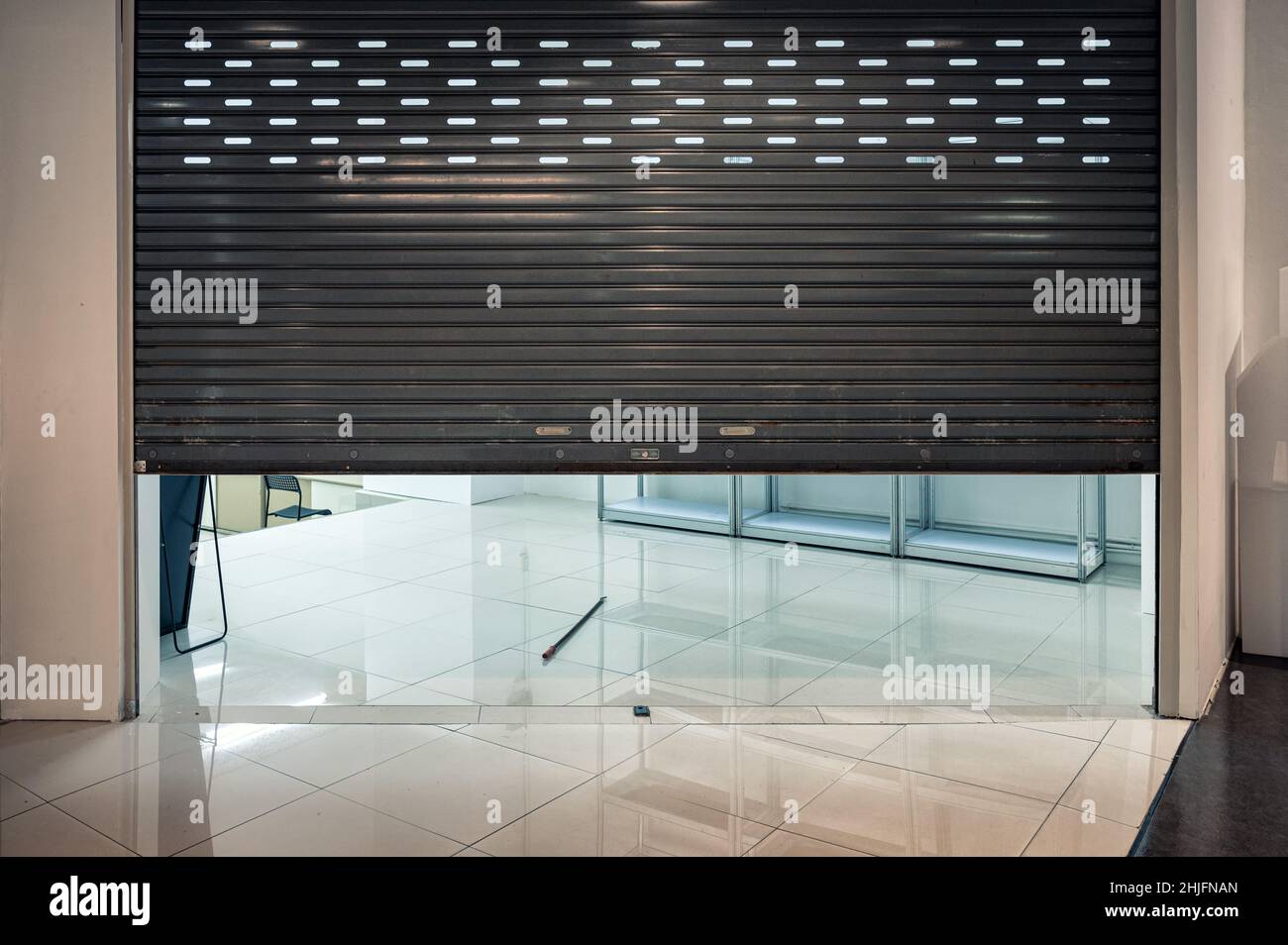 Abamdomed roll shutter gate of shop closing in department store due ...