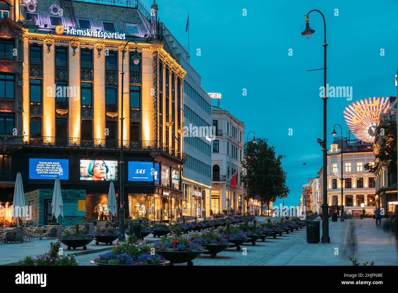 Oslo, Norway. Night View Of Karl Johans Street. Famous And Popular ...
