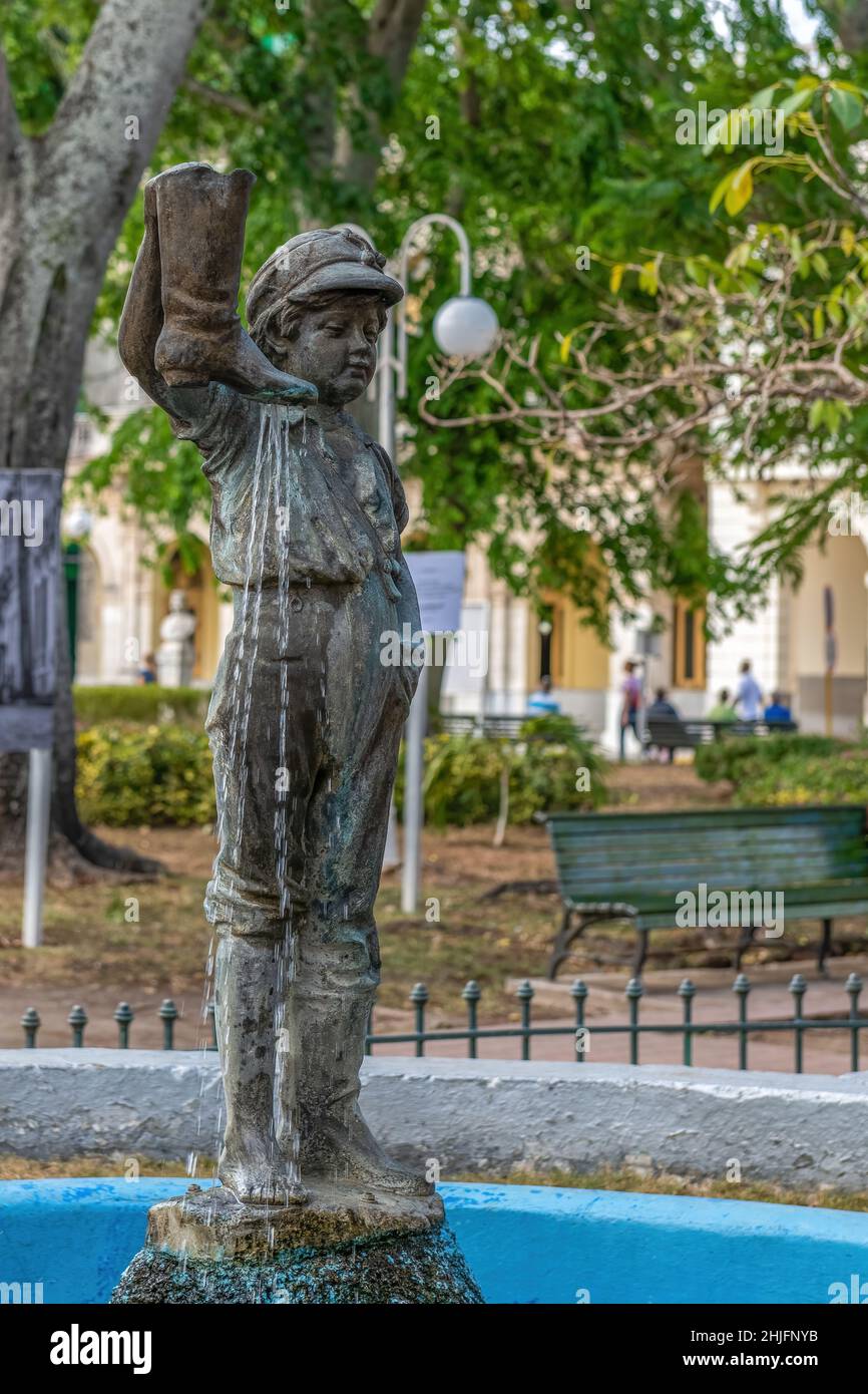 Child With Boot fountain in the Parque Leoncio Vidal. The area is a ...