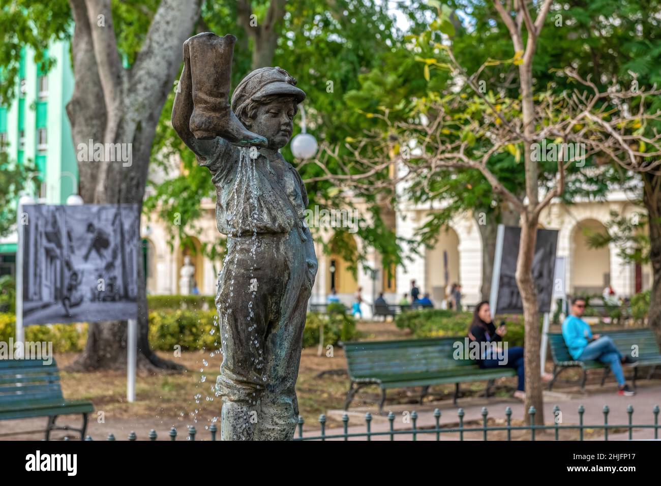 Child With Boot fountain in the Parque Leoncio Vidal. The area is a ...