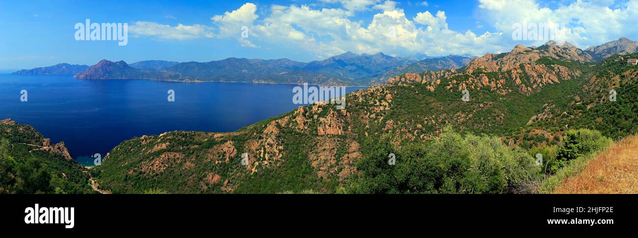 Panoramic view of the Calanches de Piana in the Gulf of Porto in Corse ...
