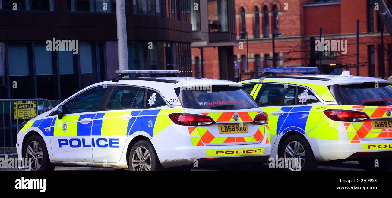 British Transport Police cars or vehicles parked in central Manchester ...