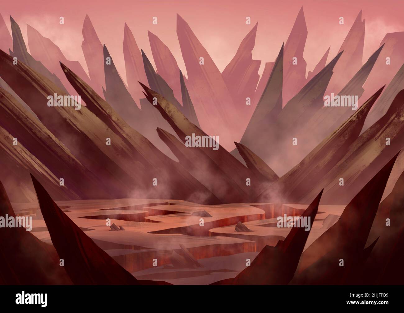 Landscape of Volcano Mountain with Sharp Rock and Fiery Atmosphere ...