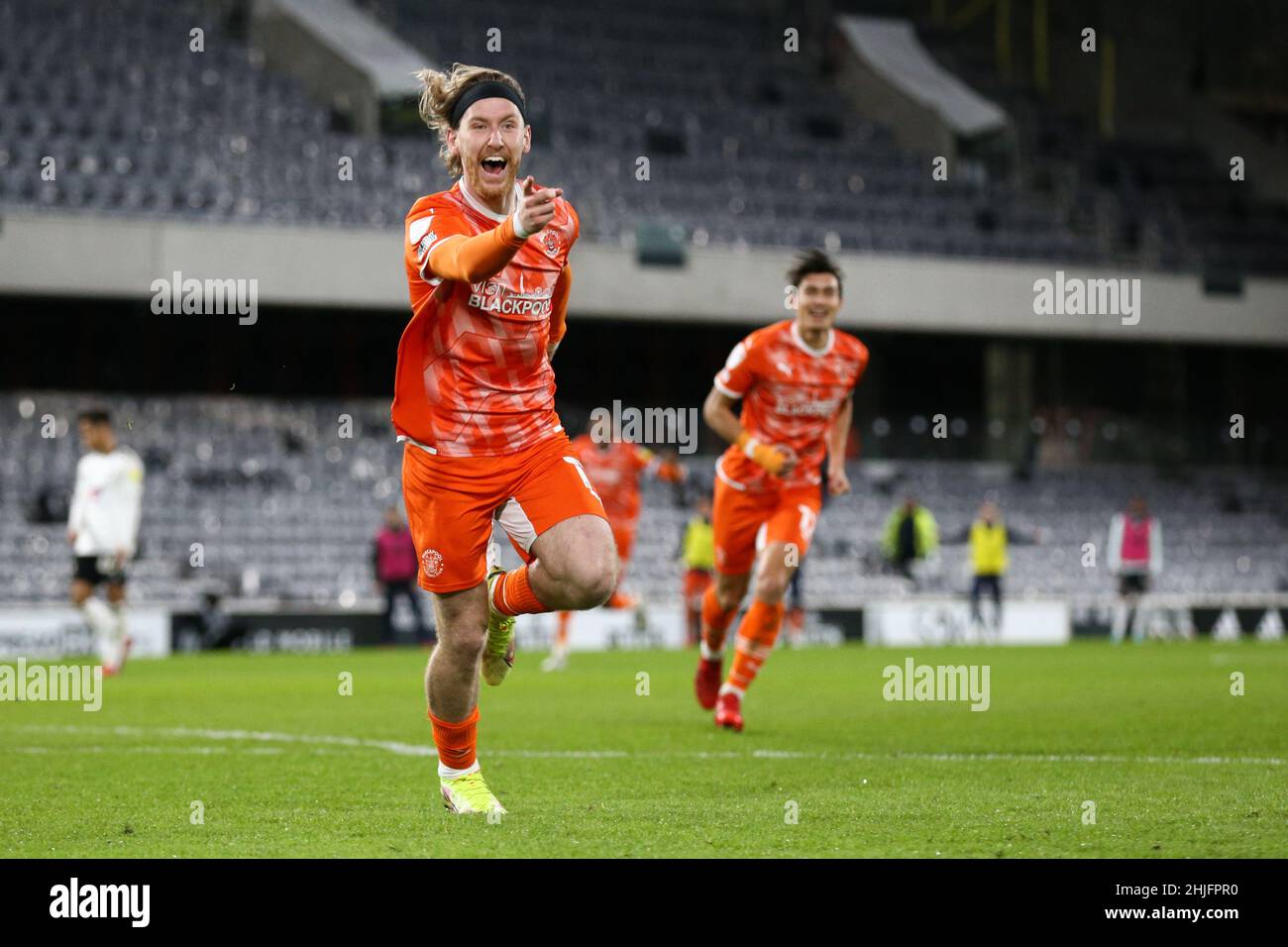 Josh Bowler #11 of Blackpool celebrates his goal to make it 1-1 Stock ...