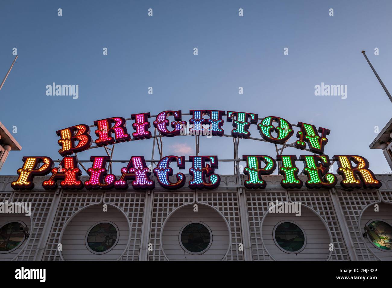 Brighton, January 27th 2022: Neon lights on Brighton's Palace Pier ...