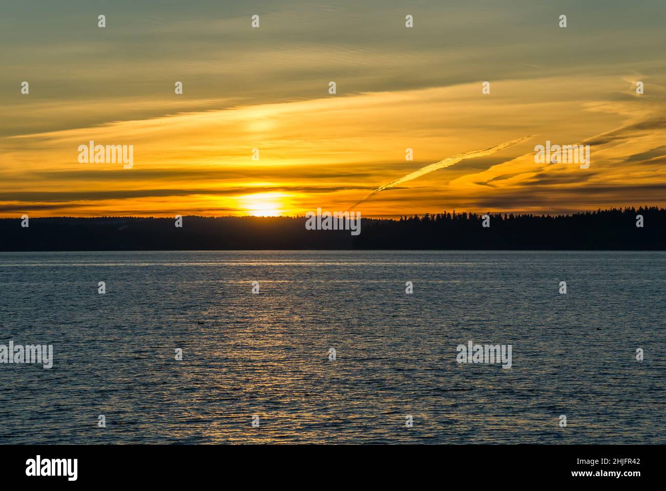 Rich colorful sunset over the Puget Sound in Washington State Stock ...