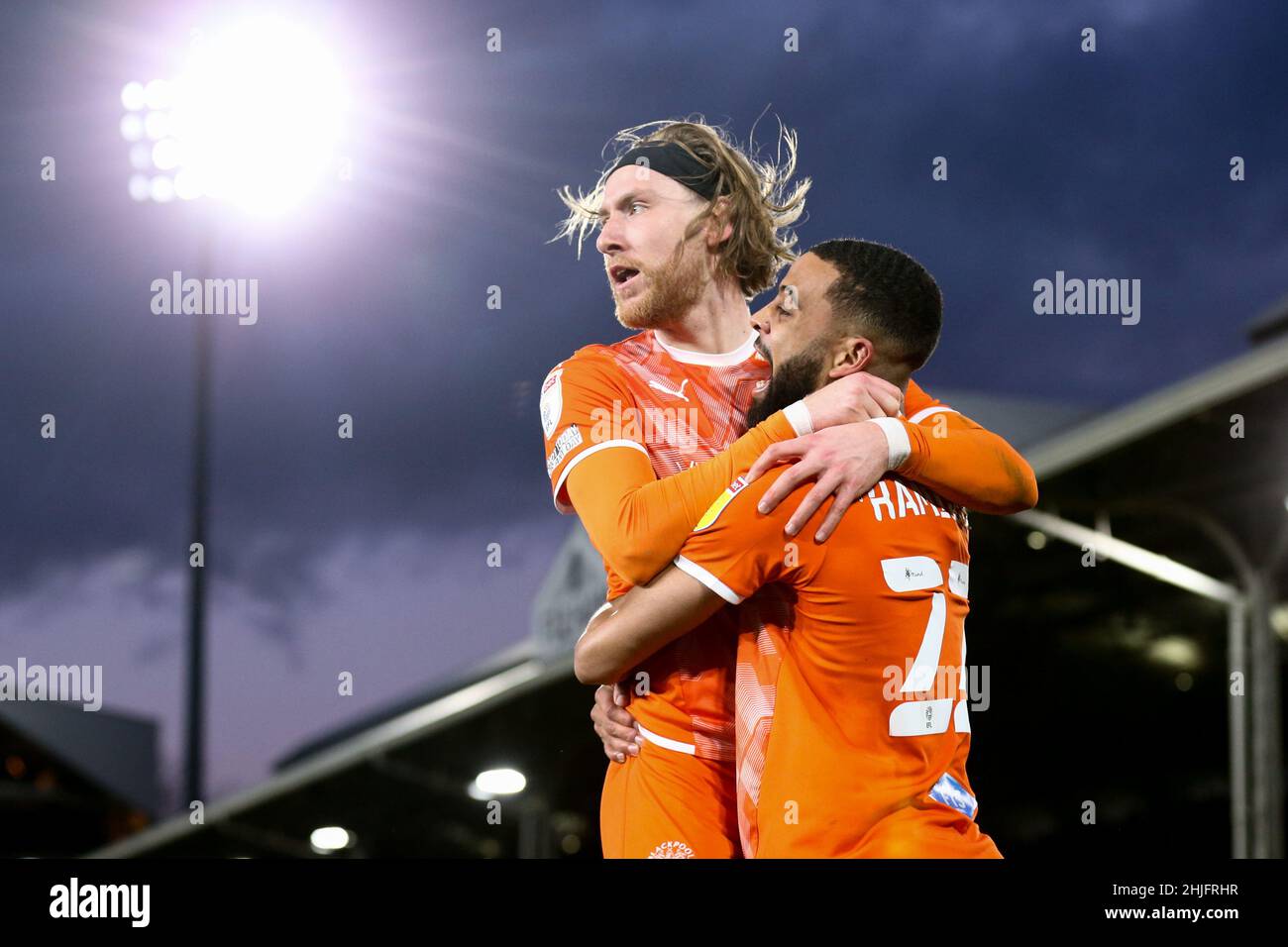 Josh Bowler #11 of Blackpool celebrates his goal to make it 1-1 in ...