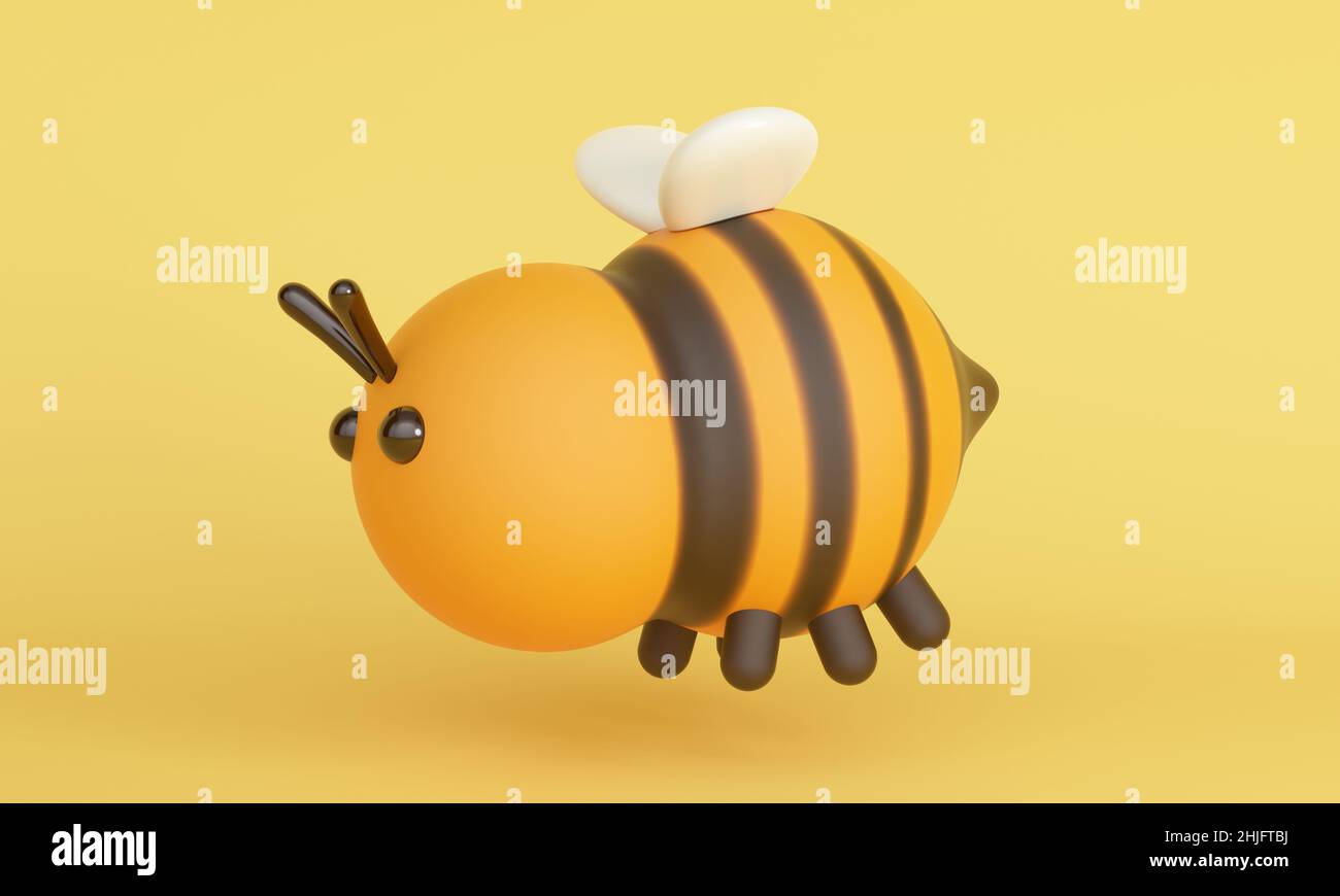 Cute little bee flying on yellow background. 3d rendering Stock Photo ...