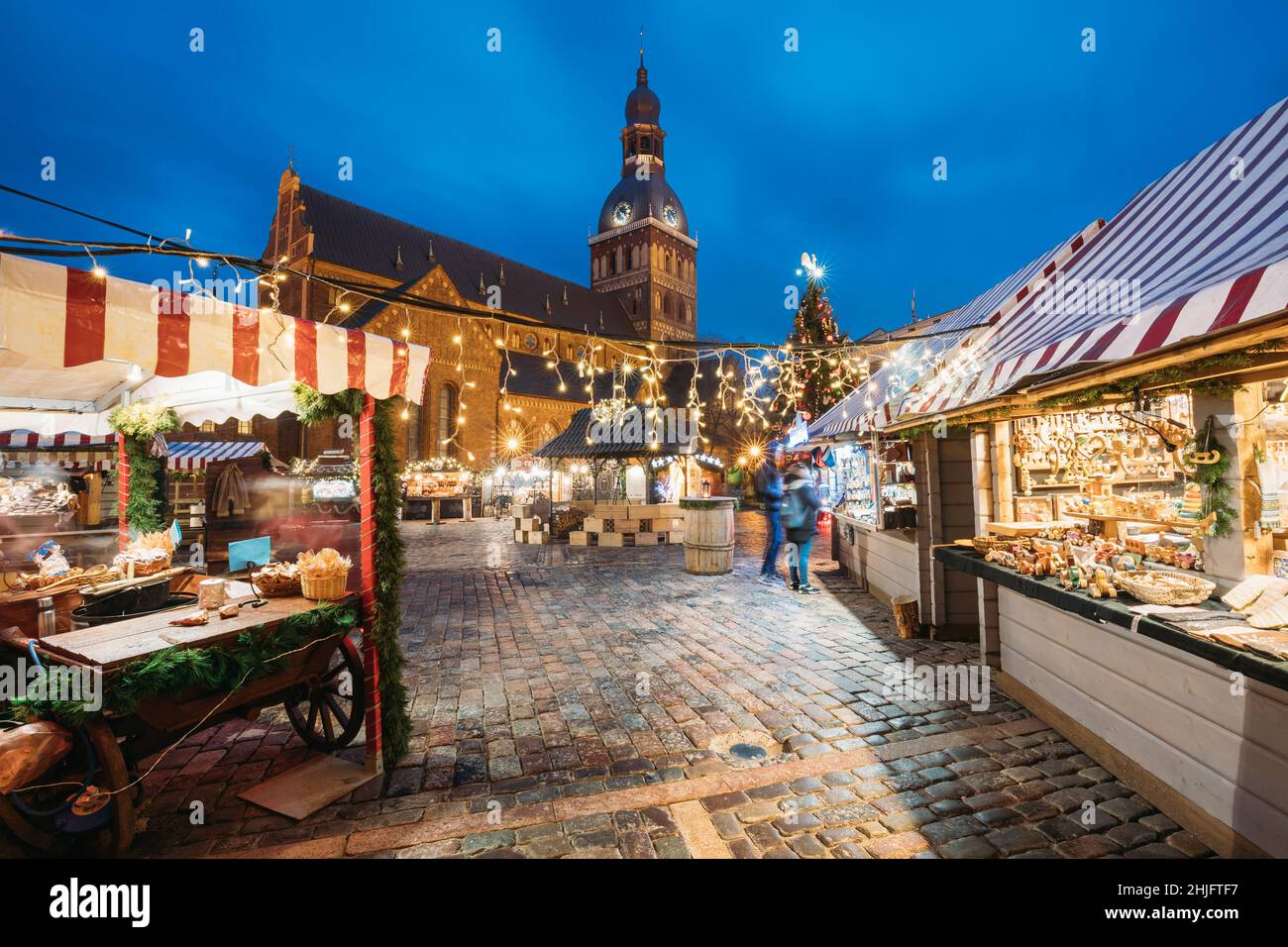 Riga, Latvia. Christmas Market On Dome Square With Riga Dome Cathedral ...