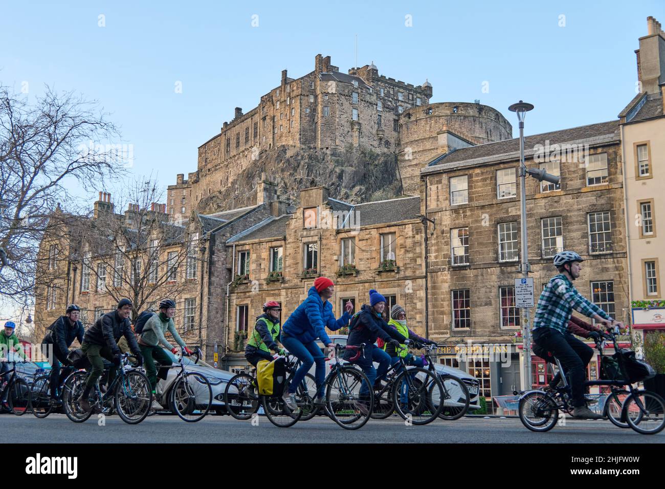 Edinburgh Scotland, UK January 29 2022. Critical Mass cyclists ride ...