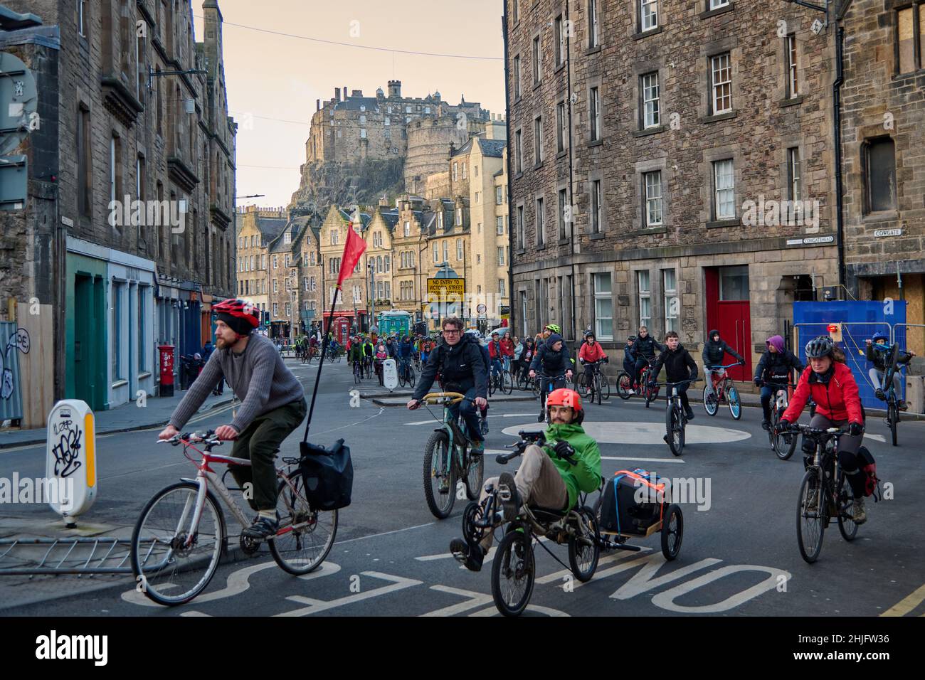 Edinburgh Scotland, UK January 29 2022. Critical Mass cyclists ride ...