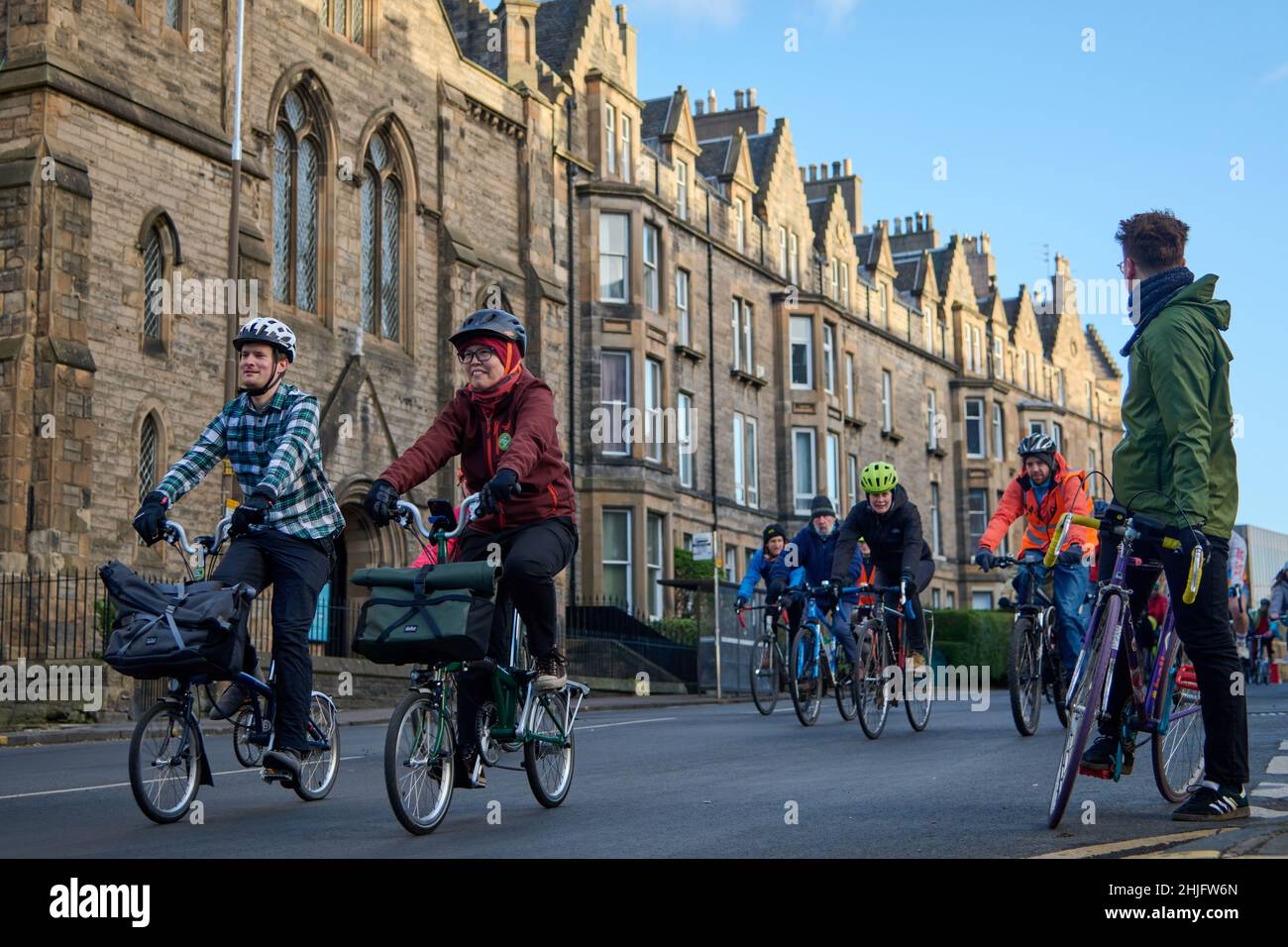 Edinburgh Scotland, UK January 29 2022. Critical Mass cyclists ride ...