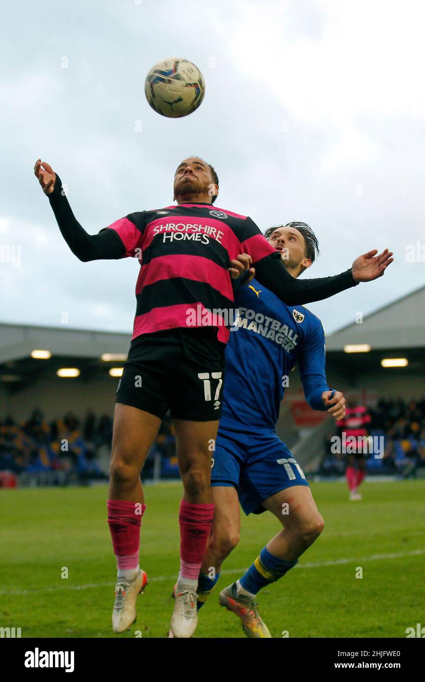 Elliott Bennett #17 of Shrewsbury Town and Ethan Chislett #11 of AFC ...