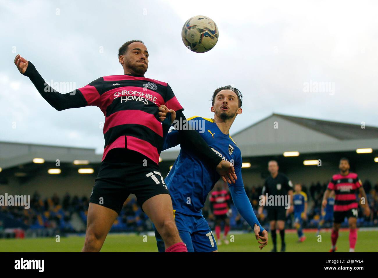 Elliott Bennett #17 of Shrewsbury Town and Ethan Chislett #11 of AFC ...