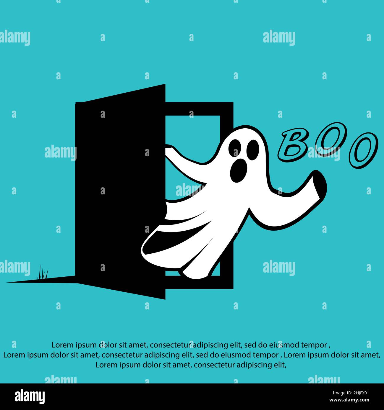 Halloween background concept. Ghost doing boo gesture and out the door ...