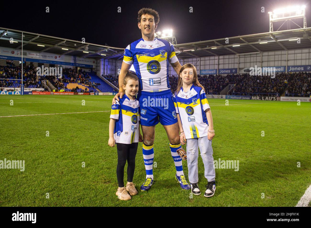 Stefan Ratchford (1) of Warrington Wolves and his children ahead of his ...