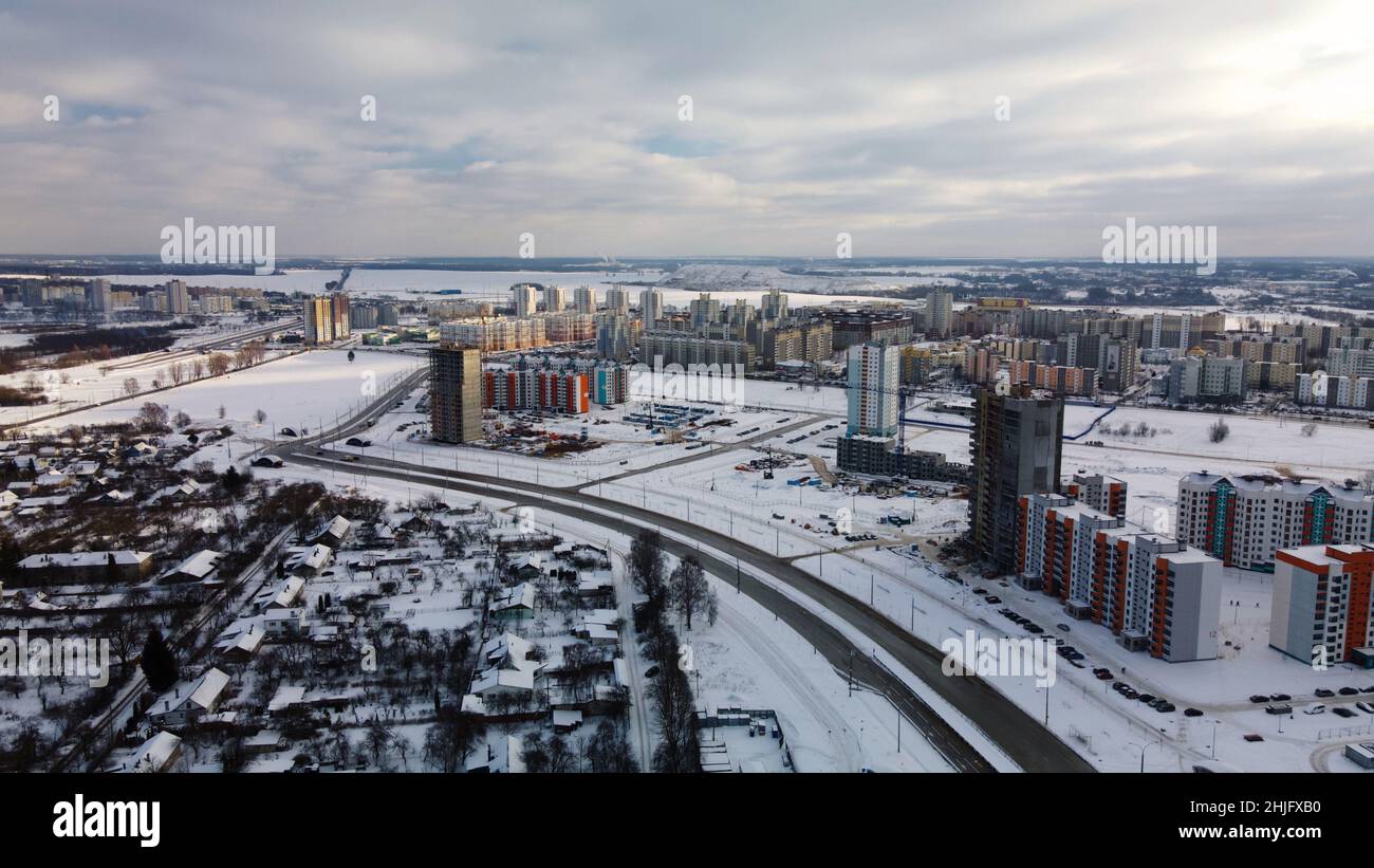 Construction site of a modern city block. High-rise buildings under ...