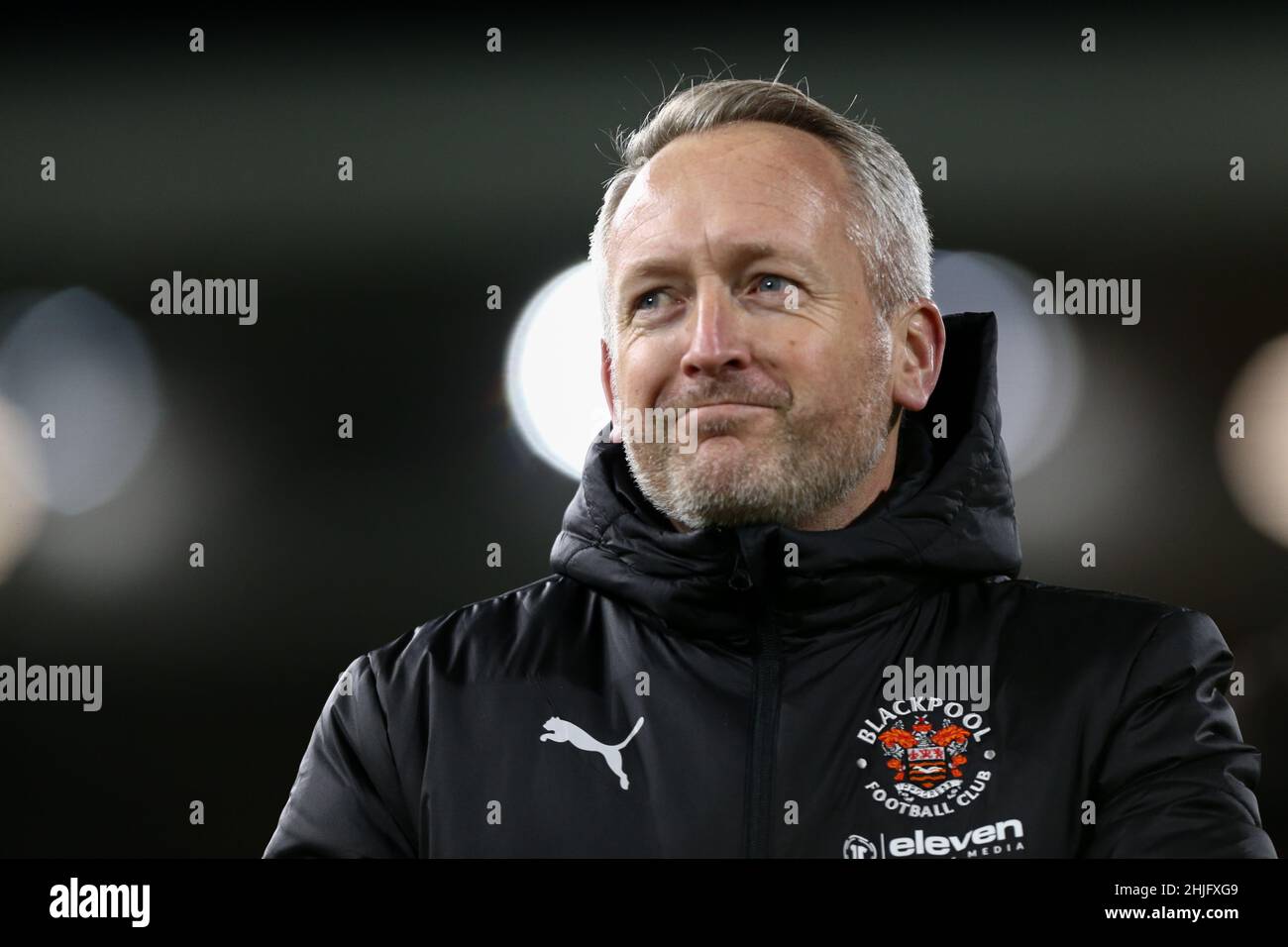 Neil Critchley head coach of Blackpool applauds the fans at the final ...