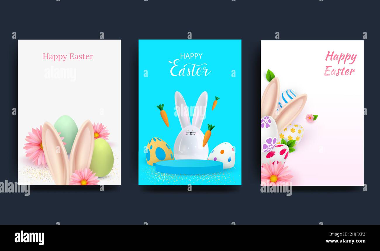 Easter set of greeting cards, holiday covers, posters, flyers in ...