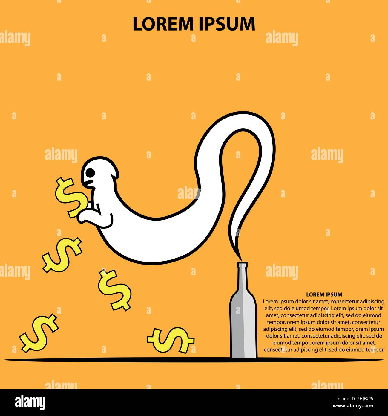 Conceptual illustration of ghosts come out of bottles give wealth Stock ...