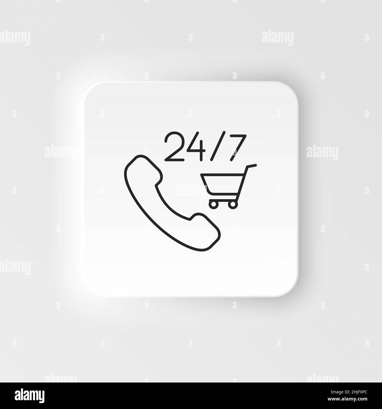 E-commerce neumorphic style vector icon phone, grocery cart outline ...