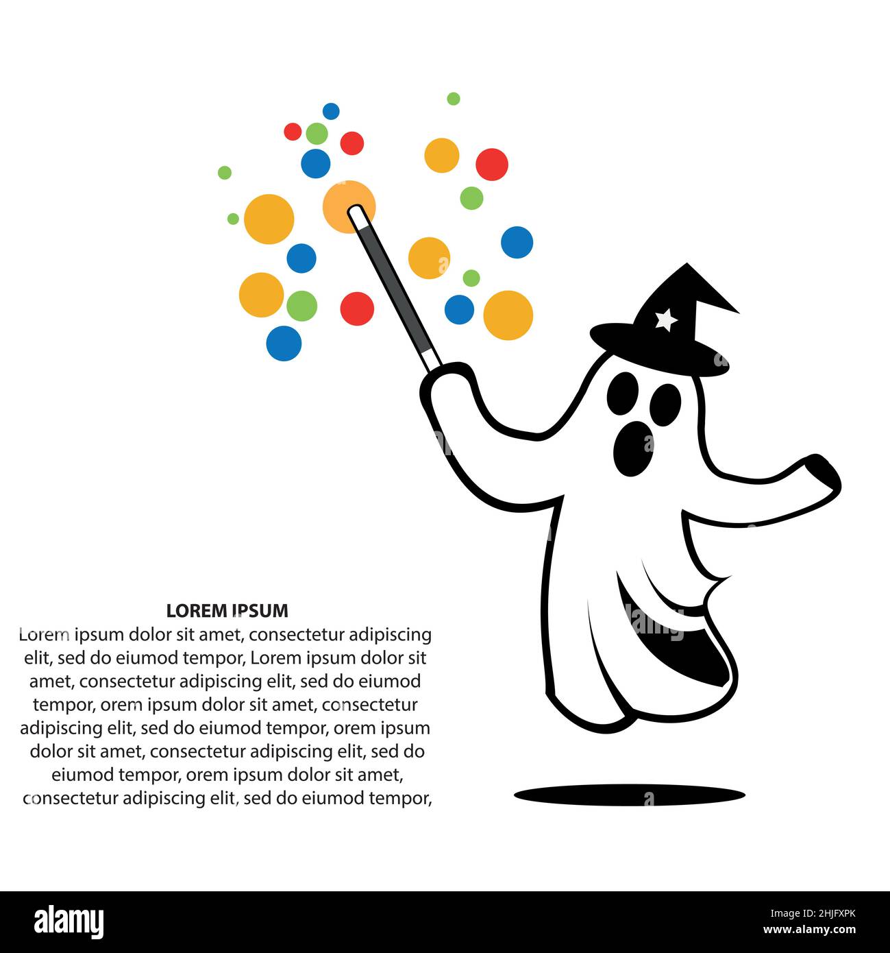 Birthday background concept. Magician birthday ghost mascot cartoon ...