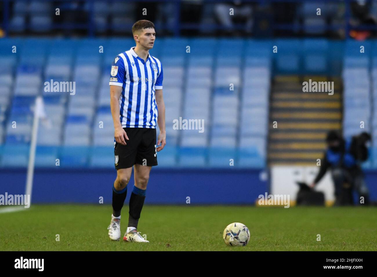 Jordan Storey #38 of Sheffield Wednesday waits to take a free kick ...