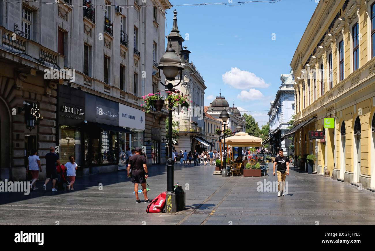 Belgrade, Serbia - July 5, 2021: Knez Mihailova walking street heat ...