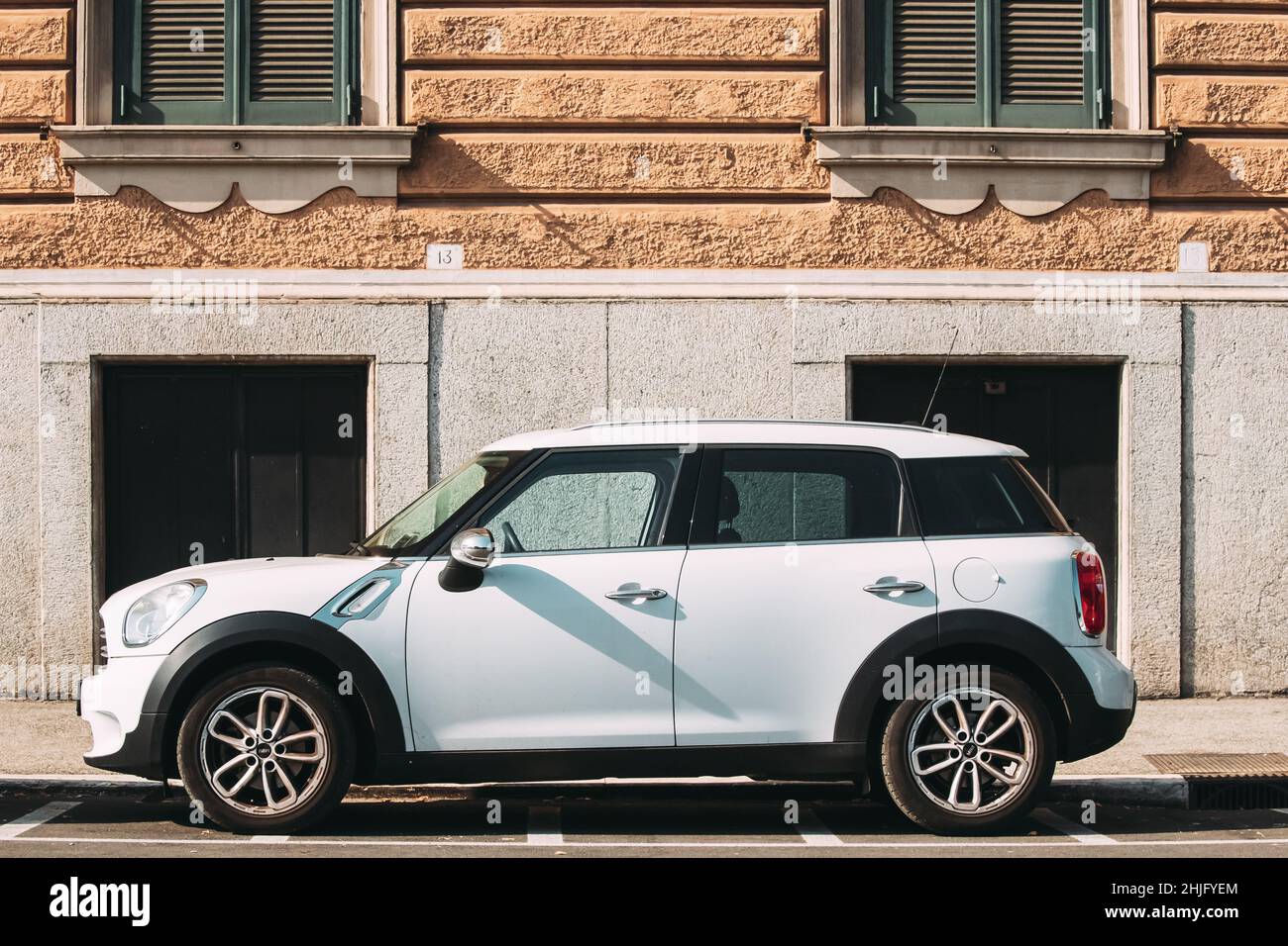 Rome, Italy. White Color Car Mini Cooper Mini Countryman Parked On ...