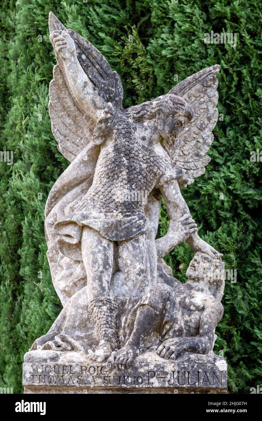 Saint Michael the archangel defeating the devil, cemetery, Santanyi ...