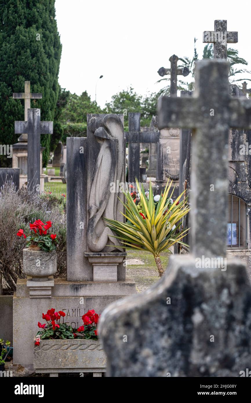 modern sculpture, cemetery, Santanyi, Mallorca, Balearic Islands, Spain ...